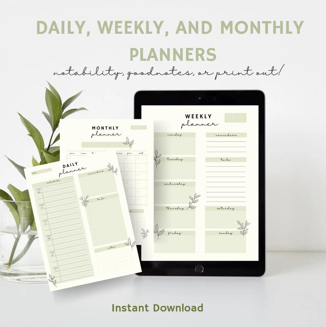 2025 Digital Planner & Printable | Green Plant Theme | Goodnotes ...
