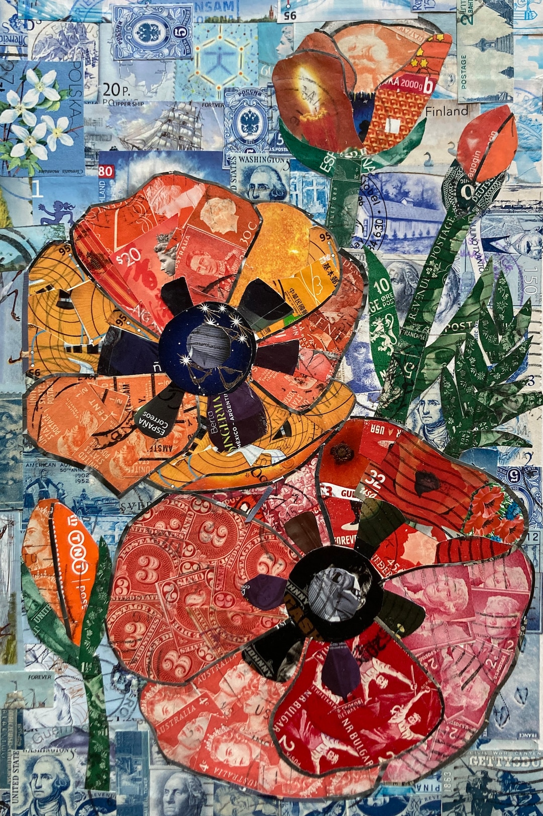 Poppy Flowers, Used Postage Stamp Collage - Etsy