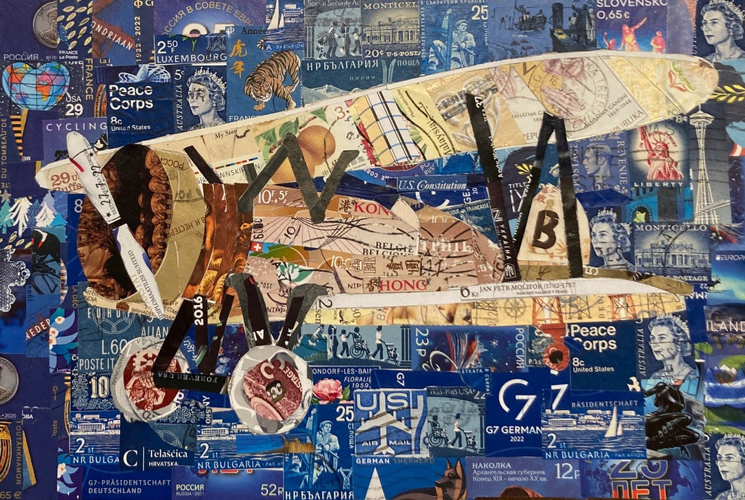 Boeing P-12E Biplane Stamp Collage Art - Etsy