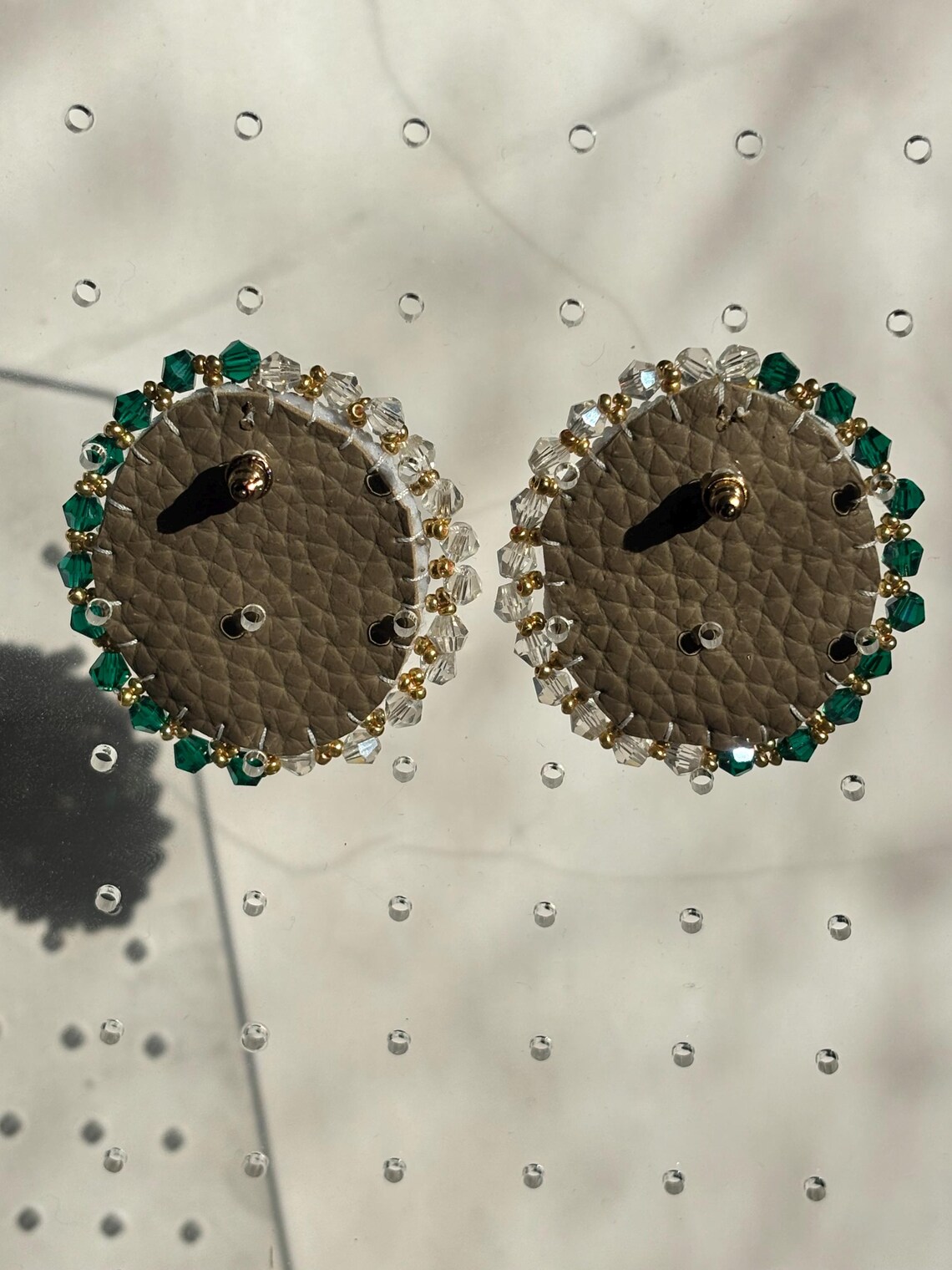 Green Sea Sediment Jasper and Emerald Rhinestone Beaded Stud Earrings ...