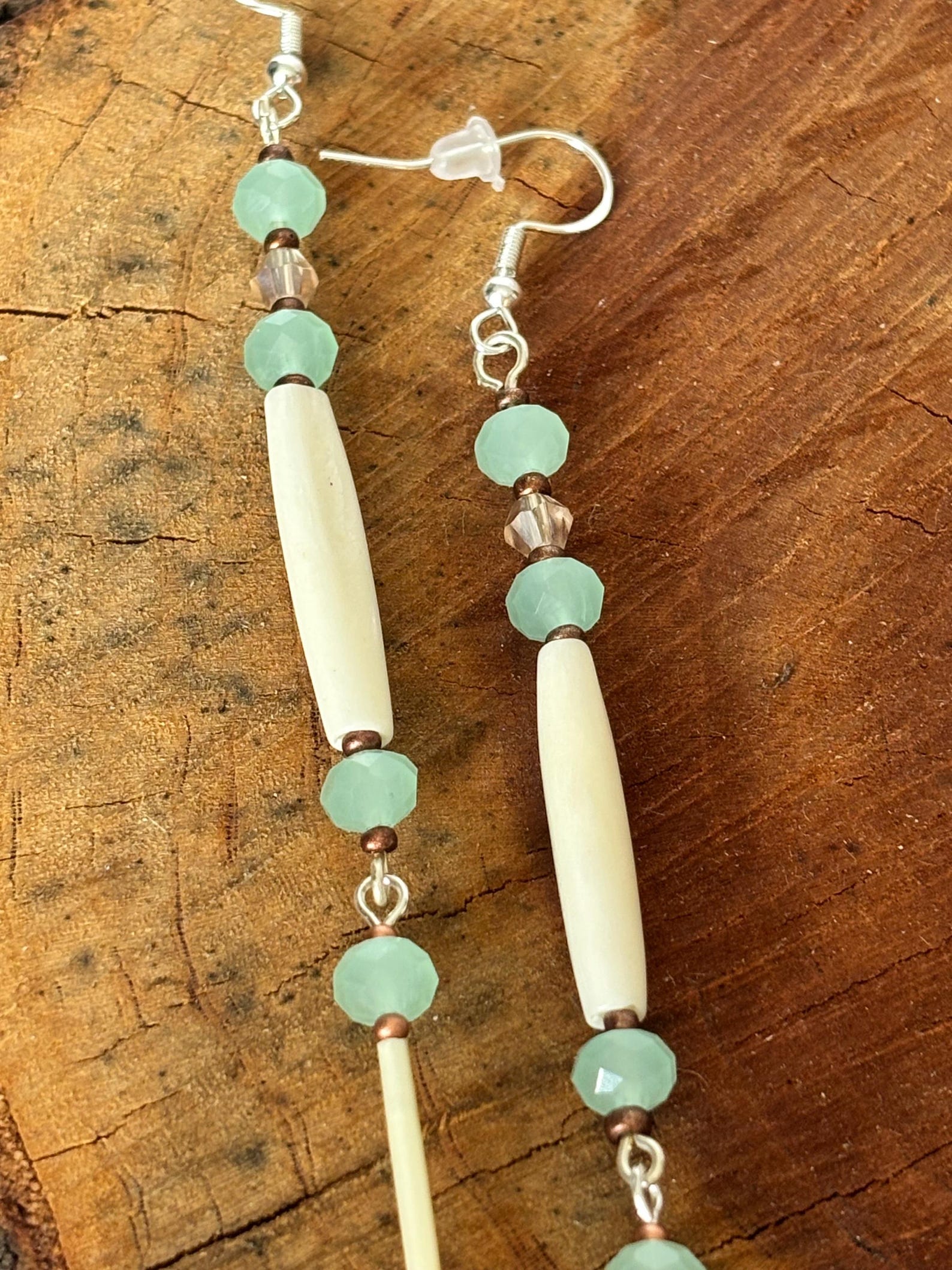 Buffalo Bone Hairpipe Quill and Sage Green Beaded Dangle Earrings - Etsy