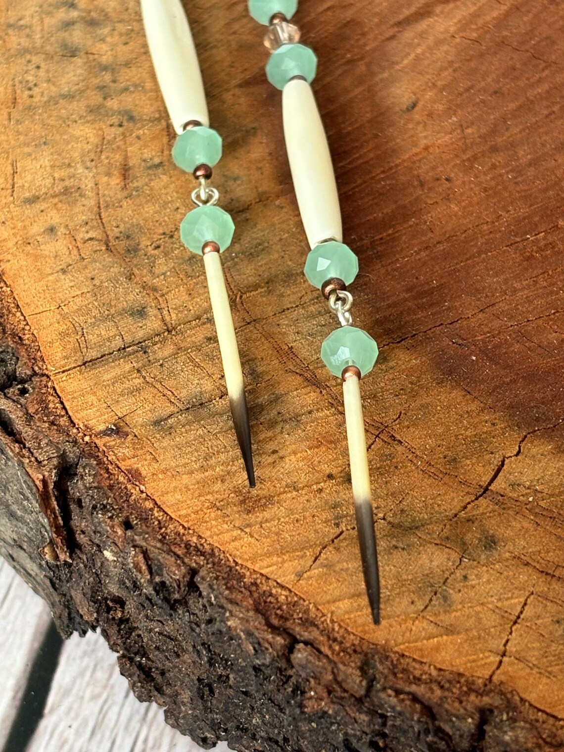 Buffalo Bone Hairpipe Quill and Sage Green Beaded Dangle Earrings - Etsy