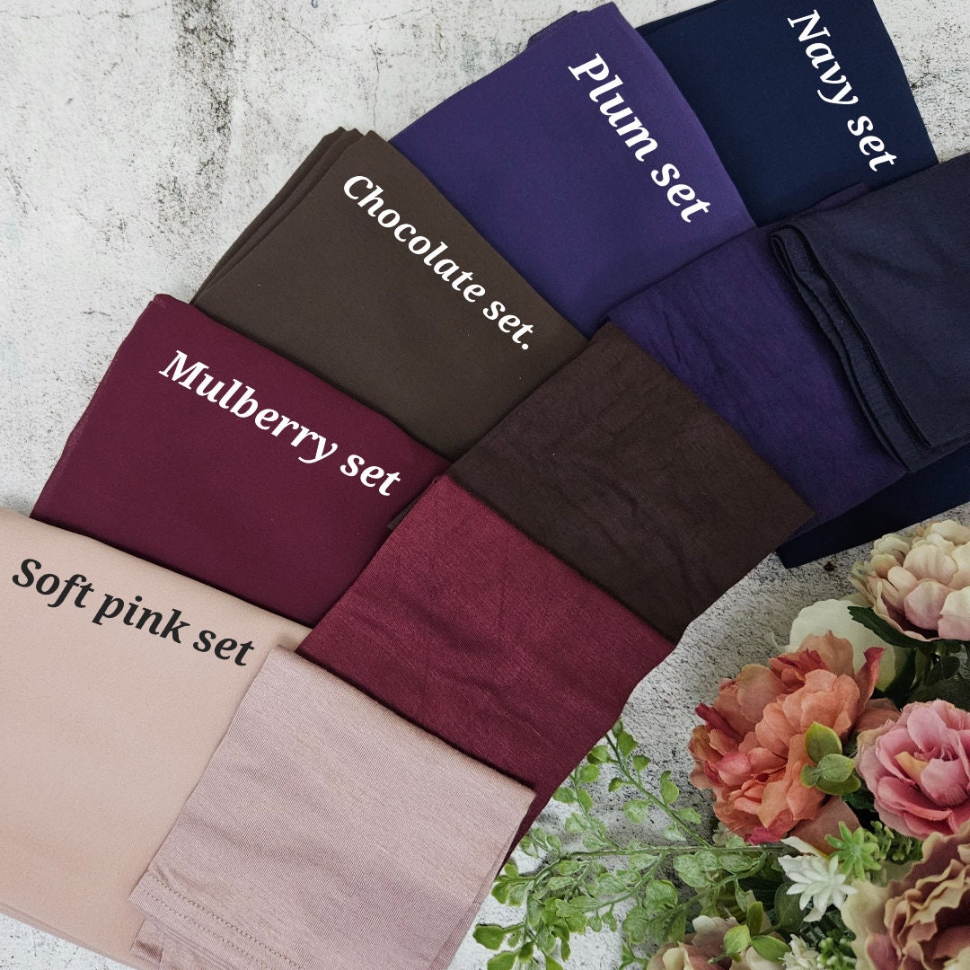 HIJAB & CAP Set Chiffon Scarves and Undercap Jersey Set Shawl Matching ...