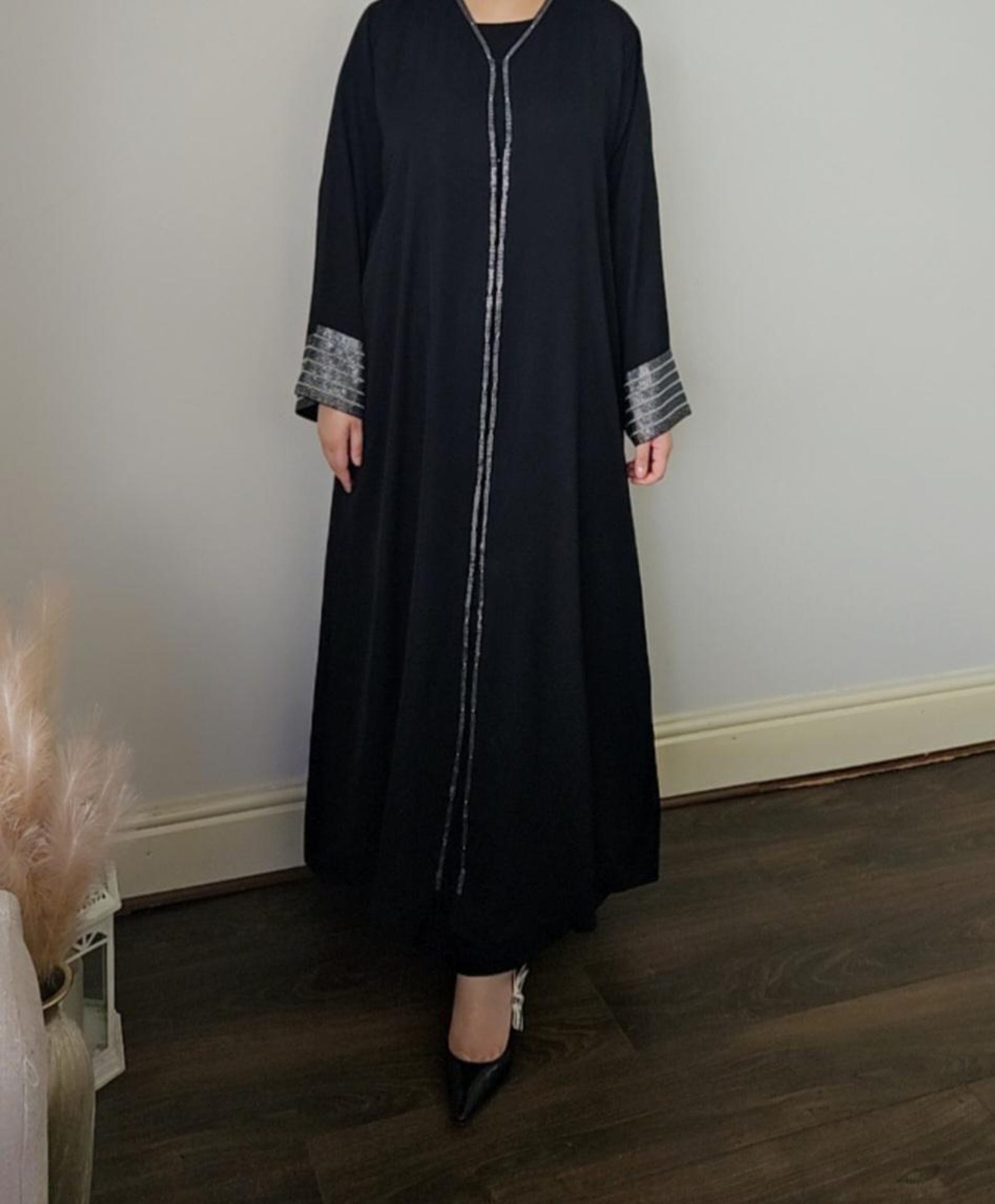ABAYA Dubai Open Style Black Dimante Work Modest Dress Maxi Dress Gifts ...