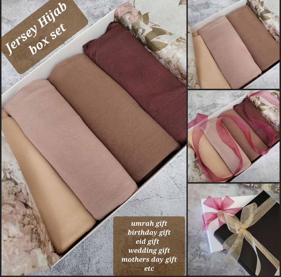 Hijab Gift Set JERSEY Hijab Set Box Gift for Her, Jersey Hijab Satin ...