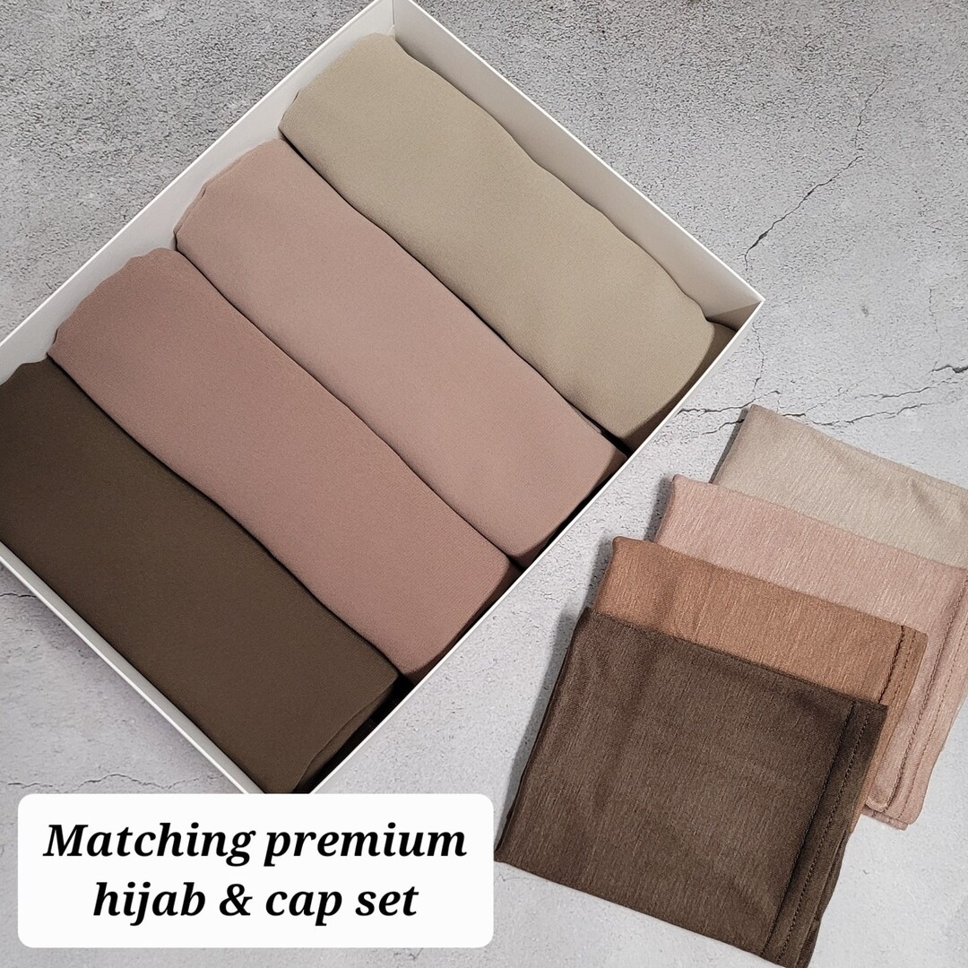 HIJAB & CAP Set Chiffon Scarves and Undercap Jersey Set Shawl Matching ...