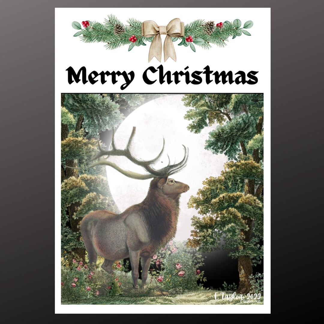 Merry Christmas Card Seeded and Personalised Option Stag Wiccan Pagan ...