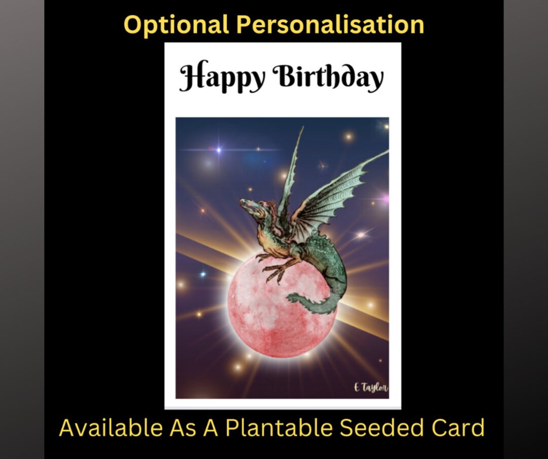 Happy Birthday Greetings Card Personalised & Seeded Option Pagan Wiccan Gothic Celestial Dragon ...