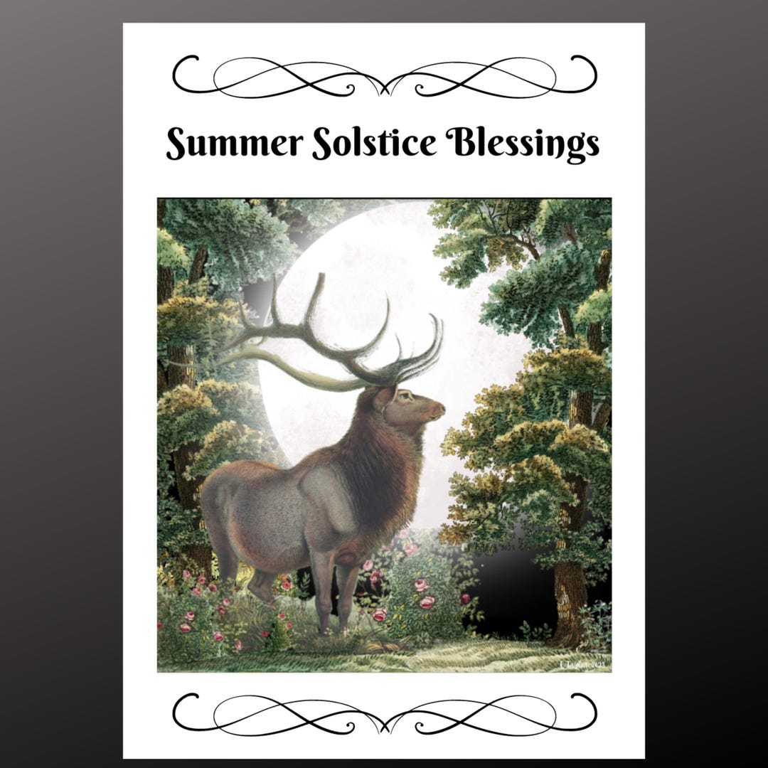 Summer Solstice Card Seeded & Personalised Option Stag Wiccan Pagan Warlock Fantasy Art E Taylor ...