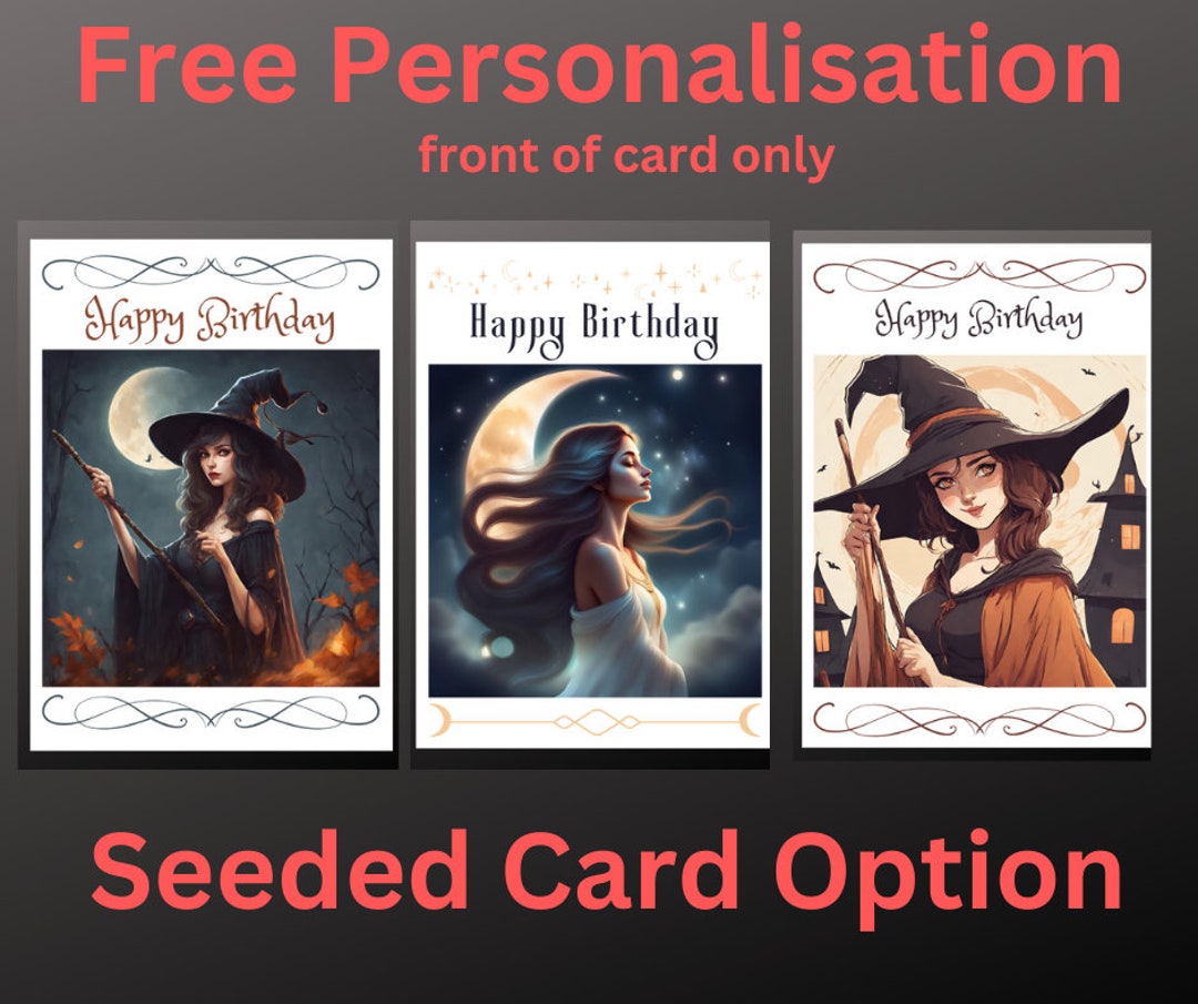 Celestial Witch Happy Birthday Card Personalised & Seeded Option Goddess Wiccan Pagan Witch ...