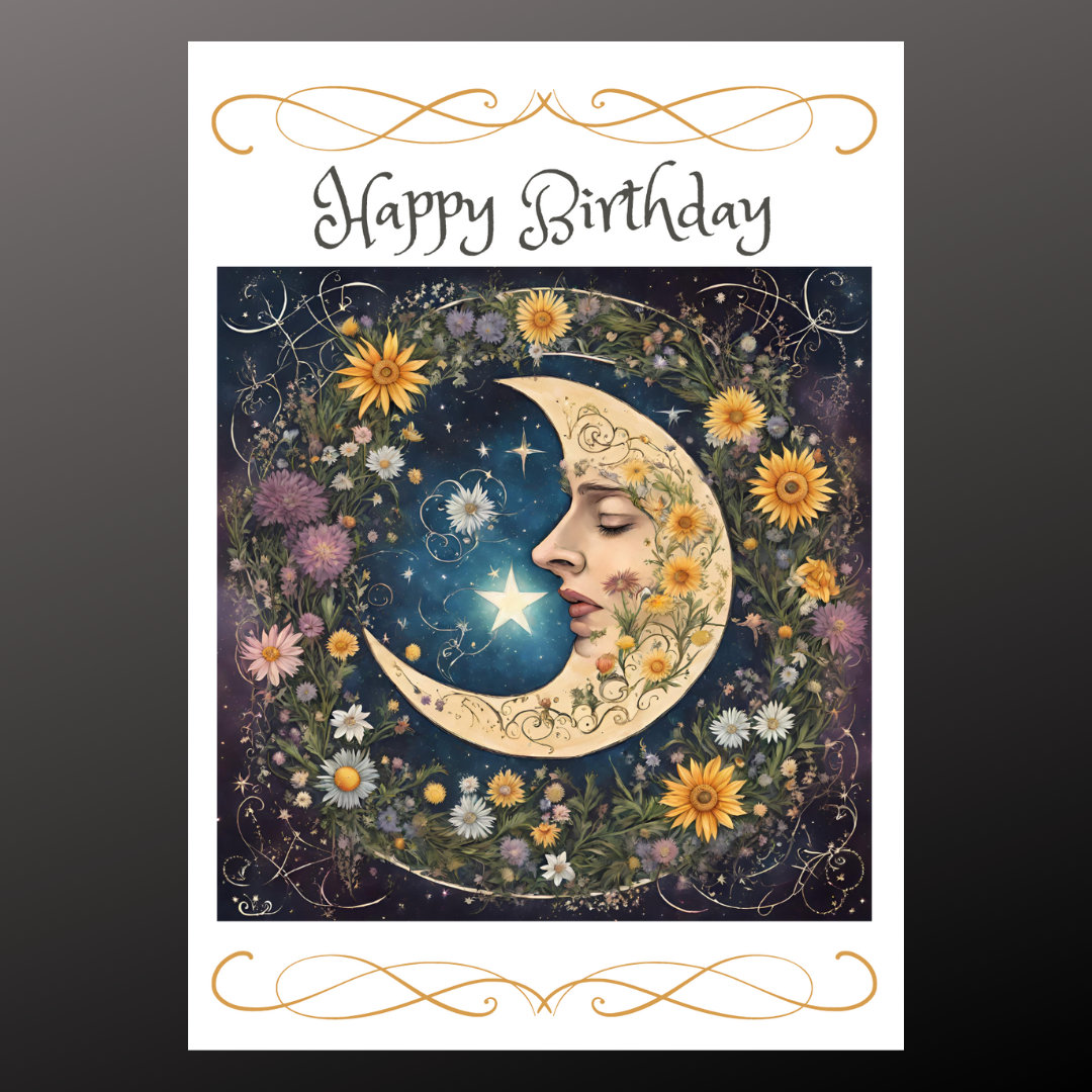 Celestial Birthday Card Free Personalisation Seeded Option Pagan Wiccan Fantasy Art Goddess ...
