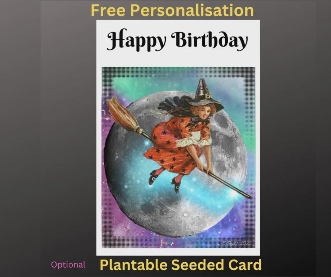 Personalised Witch Birthday Card Eco Friendly Plantable Seeded Wiccan ...