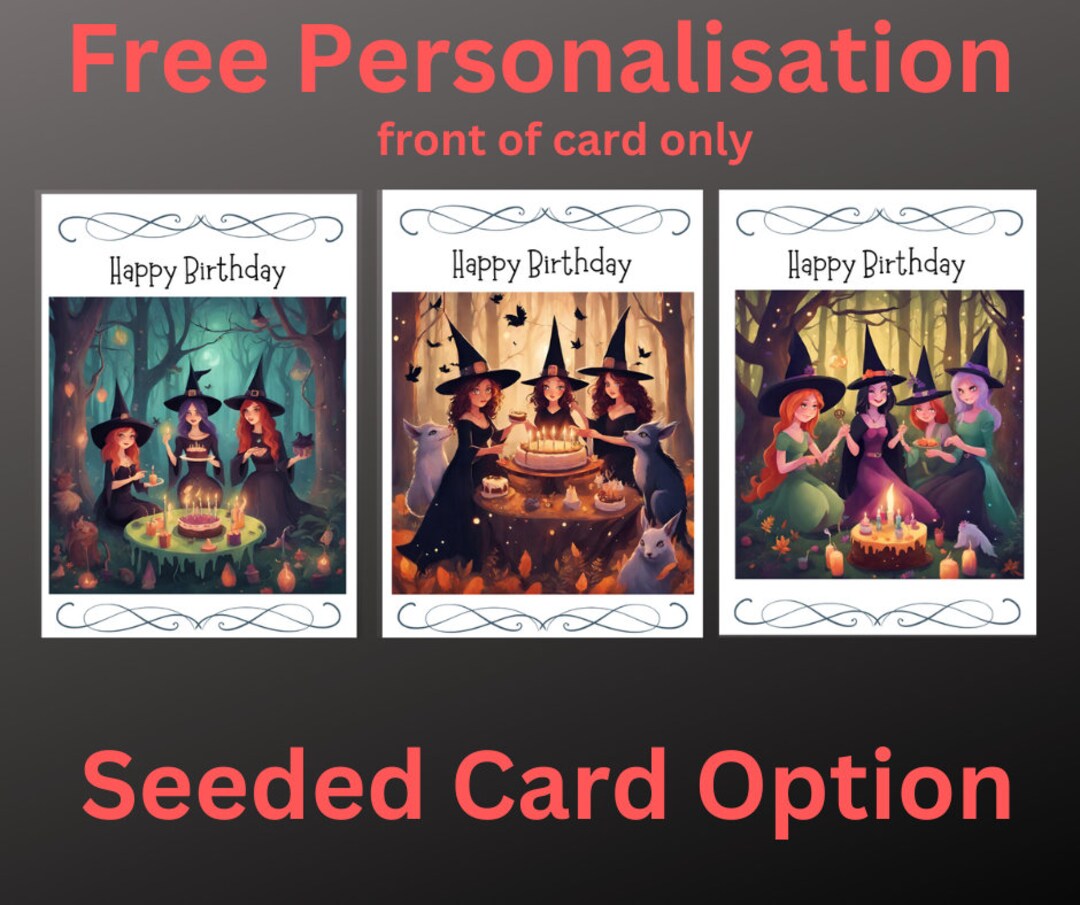 Witch Happy Birthday Card Personalised & Seeded Option Wiccan Pagan Witch Fantasy Art Coven ...