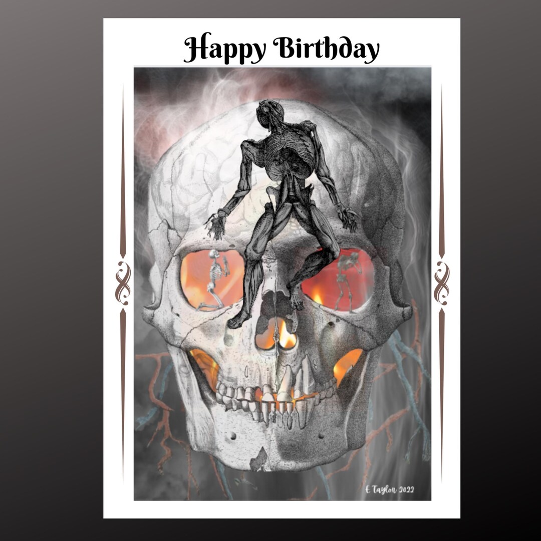 Happy Birthday Gothic Skeleton Card Card Seeded and Personalised Option Wiccan Pagan Warlock ...
