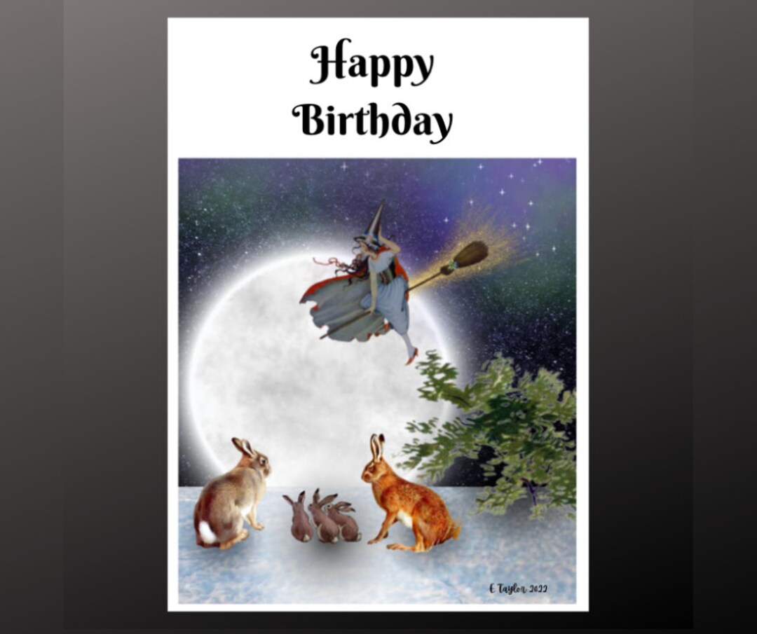 Happy Birthday Greetings Card Personalised & Seeded Option Pagan Wiccan Gothic Celestial Moon ...
