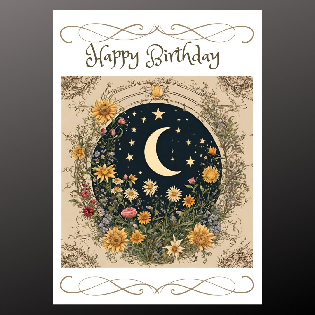 Celestial Birthday Card Free Personalisation Seeded Option Pagan Wiccan Fantasy Art Goddess ...