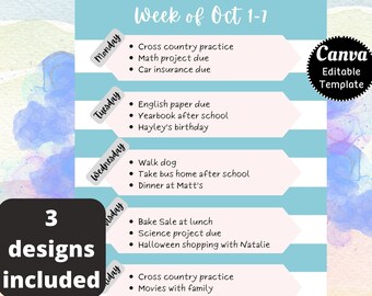 Editable Class Schedule, Customizable Teacher Schedule, Weekly Planner ...