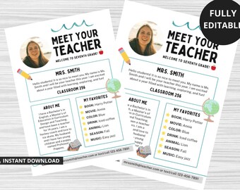 Editable Meet the Teacher Sign Back to School Printable - Etsy