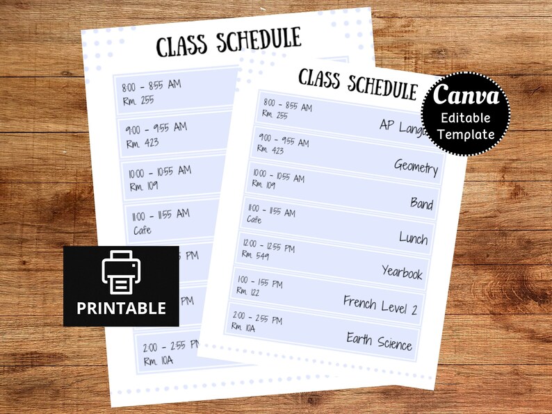 Editable Class Schedule, Customizable Teacher Schedule, Class Planner ...