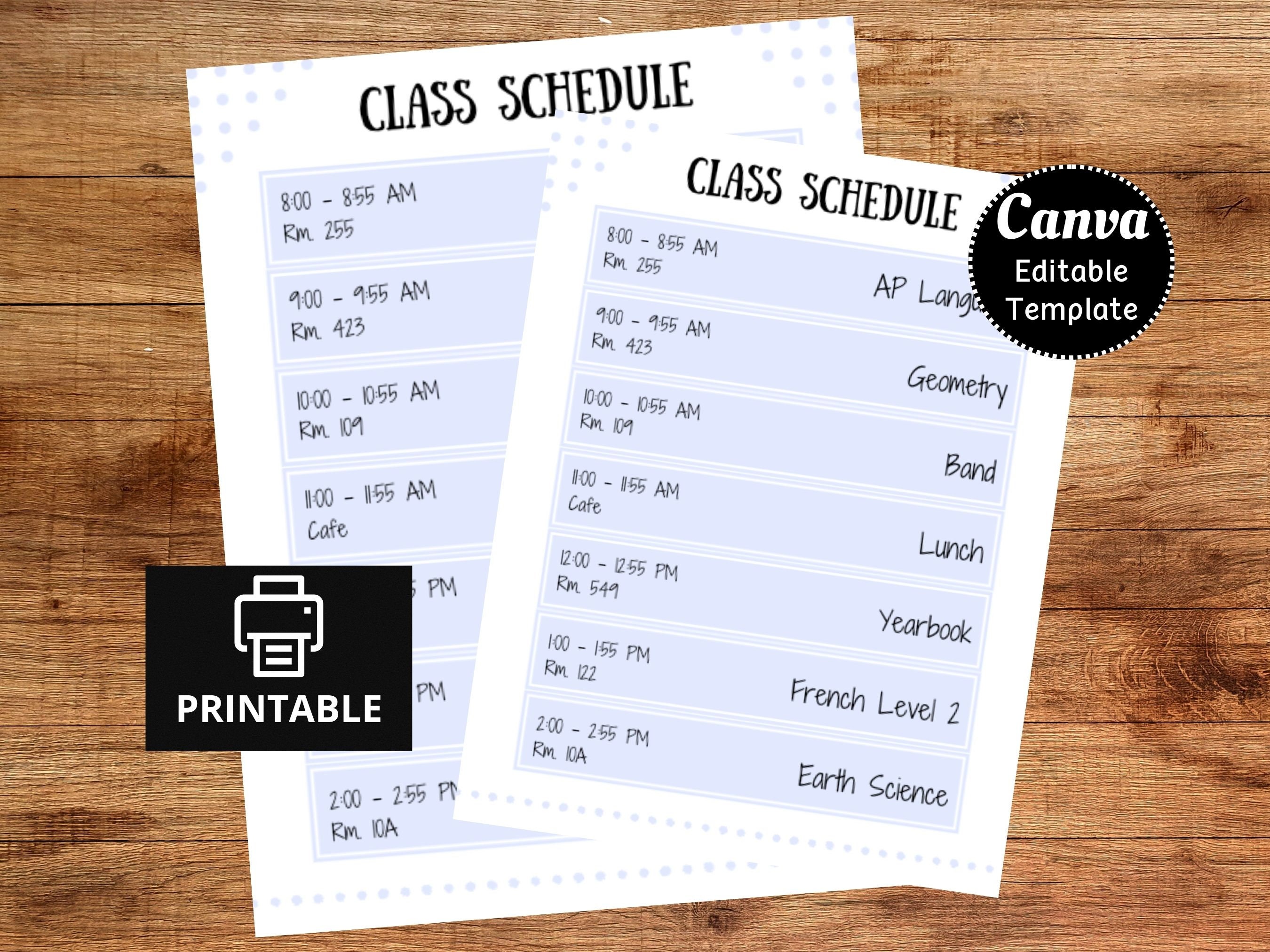 Editable Class Schedule, Customizable Teacher Schedule, Class Planner ...