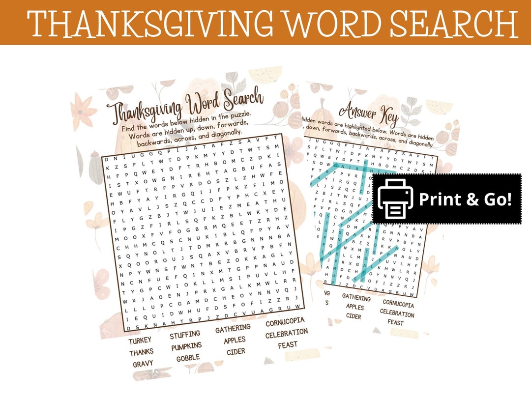 Thanksgiving Word Search, Word Search With Answer Key, Printable Fall ...