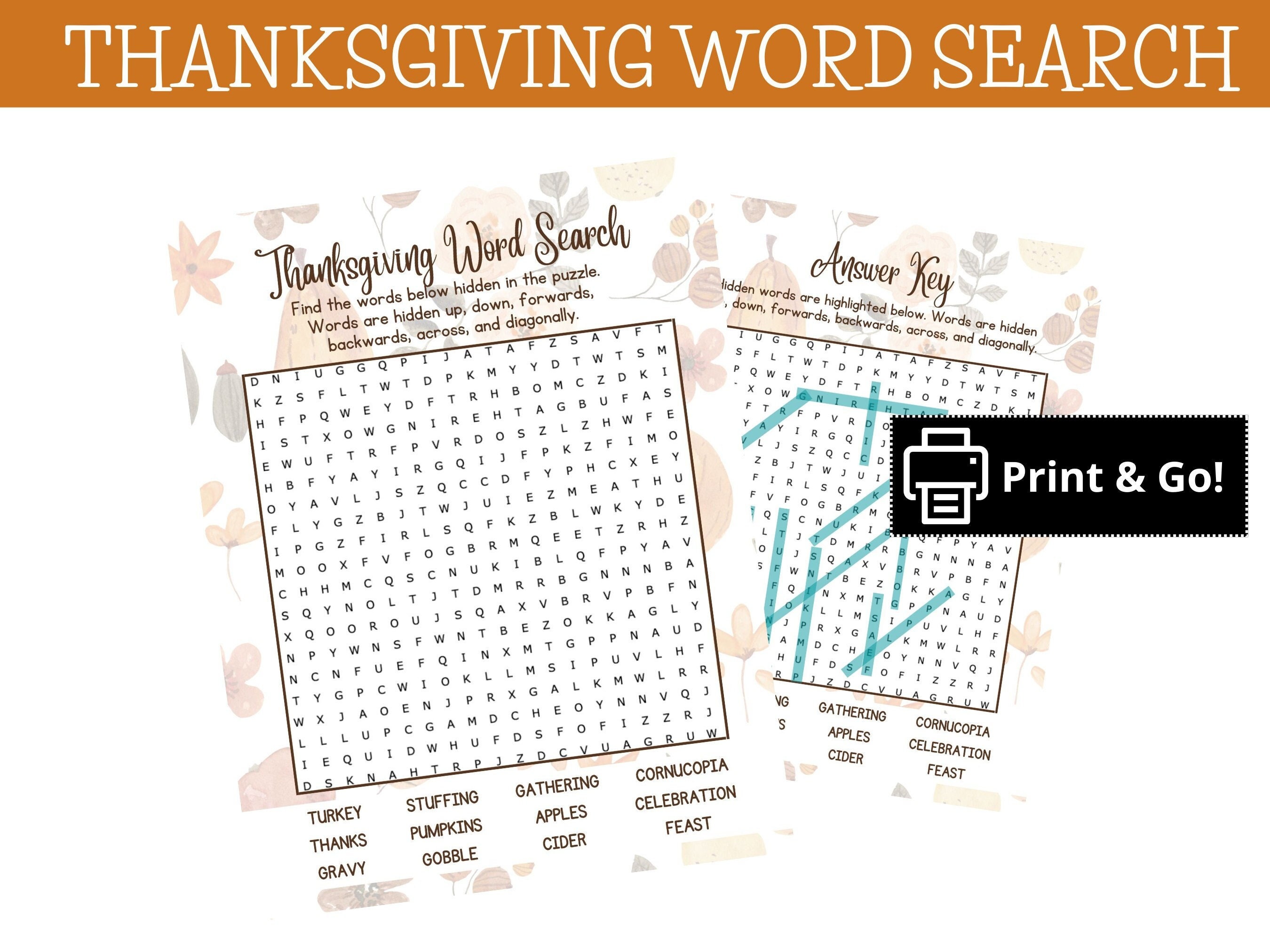 Thanksgiving Word Search, Word Search With Answer Key, Printable Fall ...