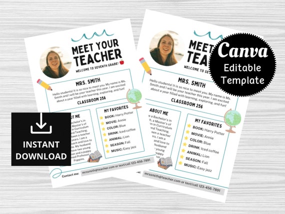 Editable Meet the Teacher Template Back to School Printable - Etsy
