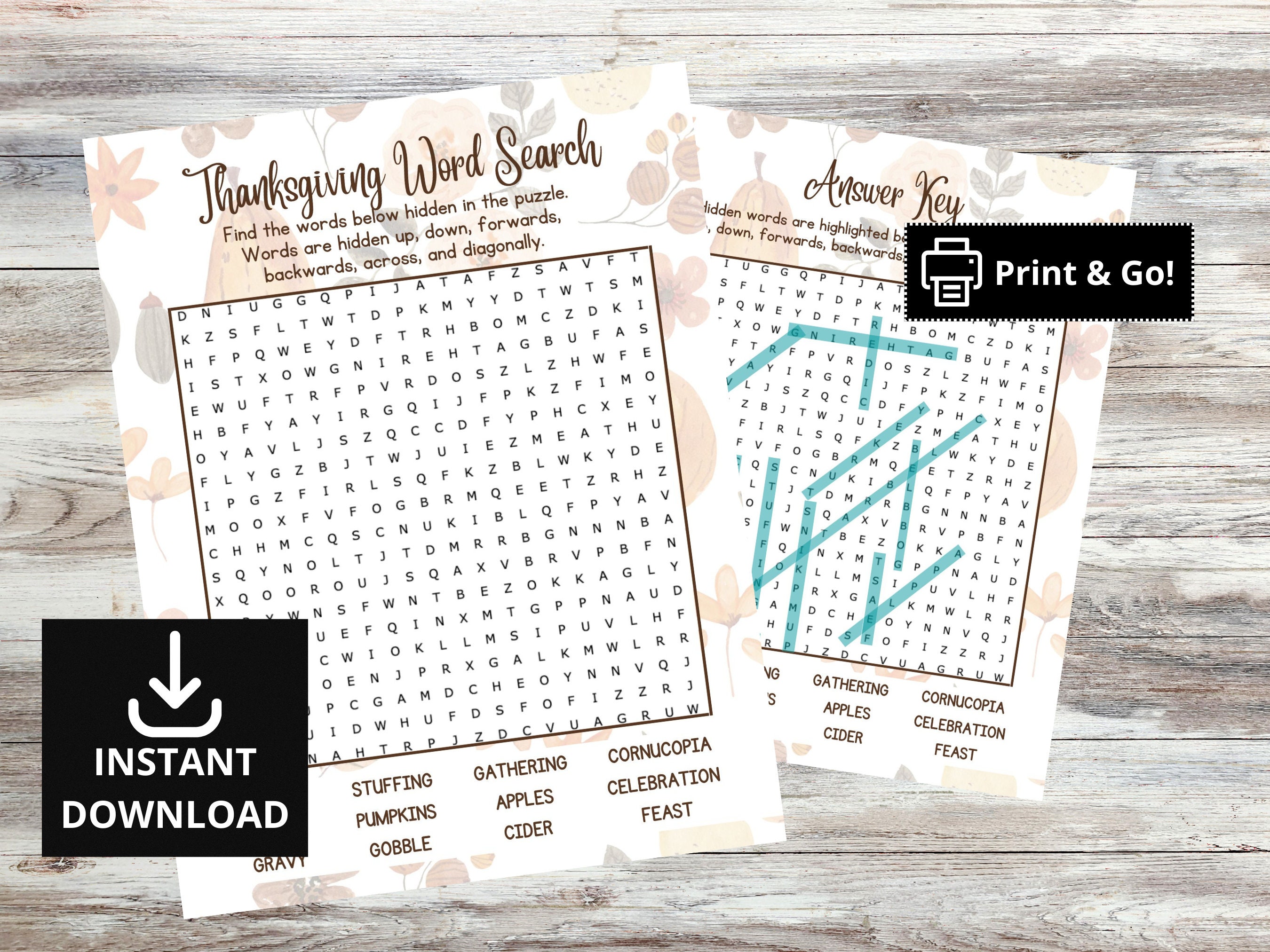 Thanksgiving Word Search, Word Search With Answer Key, Printable Fall ...