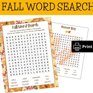 Fall Word Search, Word Search With Answer Key, Printable Fall Game ...