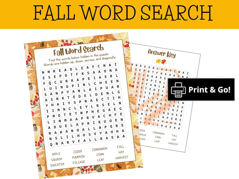 Fall Word Search, Word Search With Answer Key, Printable Fall Game ...