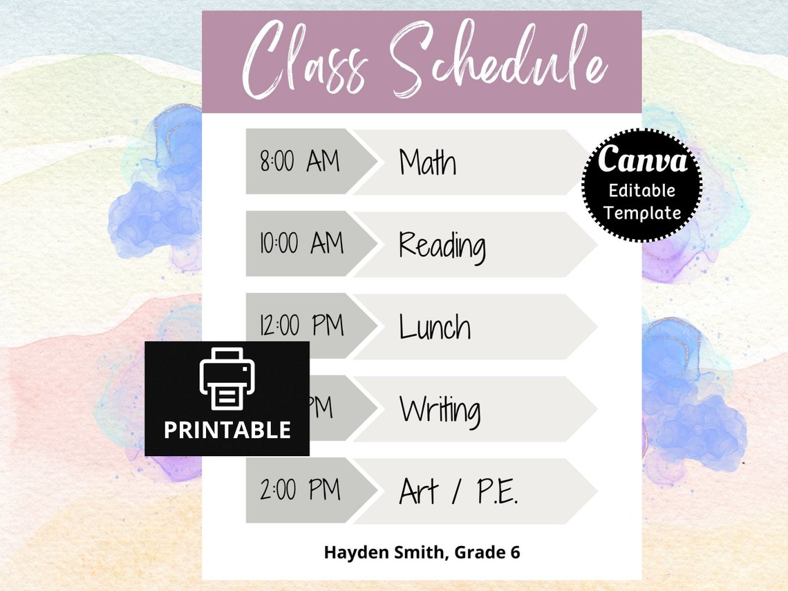 Editable Class Schedule, Customizable Teacher Schedule, Weekly Planner ...