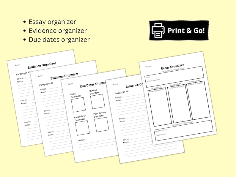 5 Pg Essay Planner Printable BUNDLE for Students, Essay Writing ...