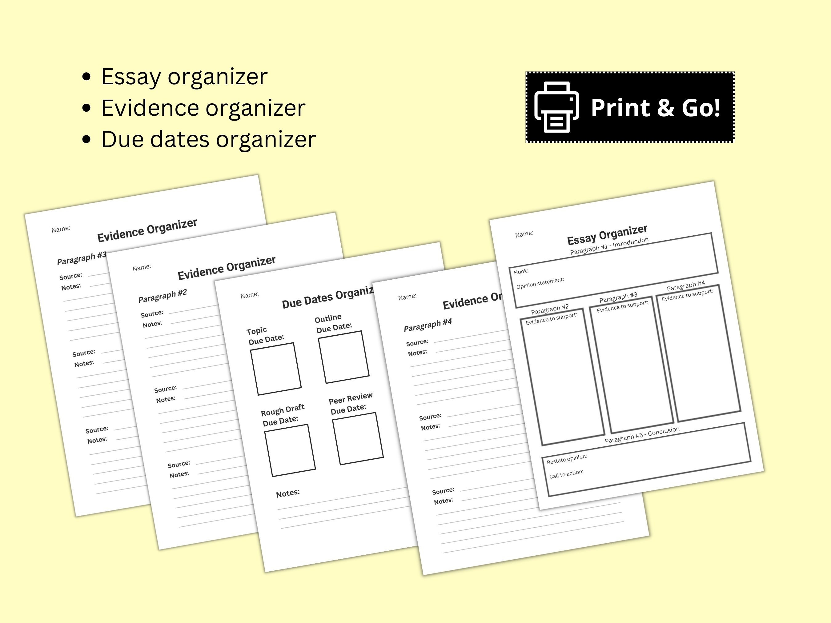 5 Pg Essay Planner Printable BUNDLE for Students, Essay Writing ...