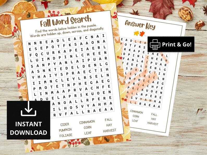 Fall Word Search, Word Search With Answer Key, Printable Fall Game ...