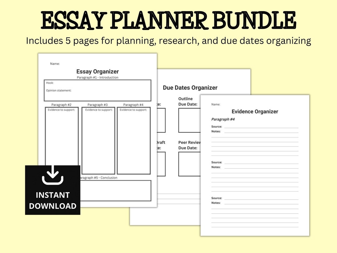 5 Pg Essay Planner Printable BUNDLE for Students, Essay Writing ...