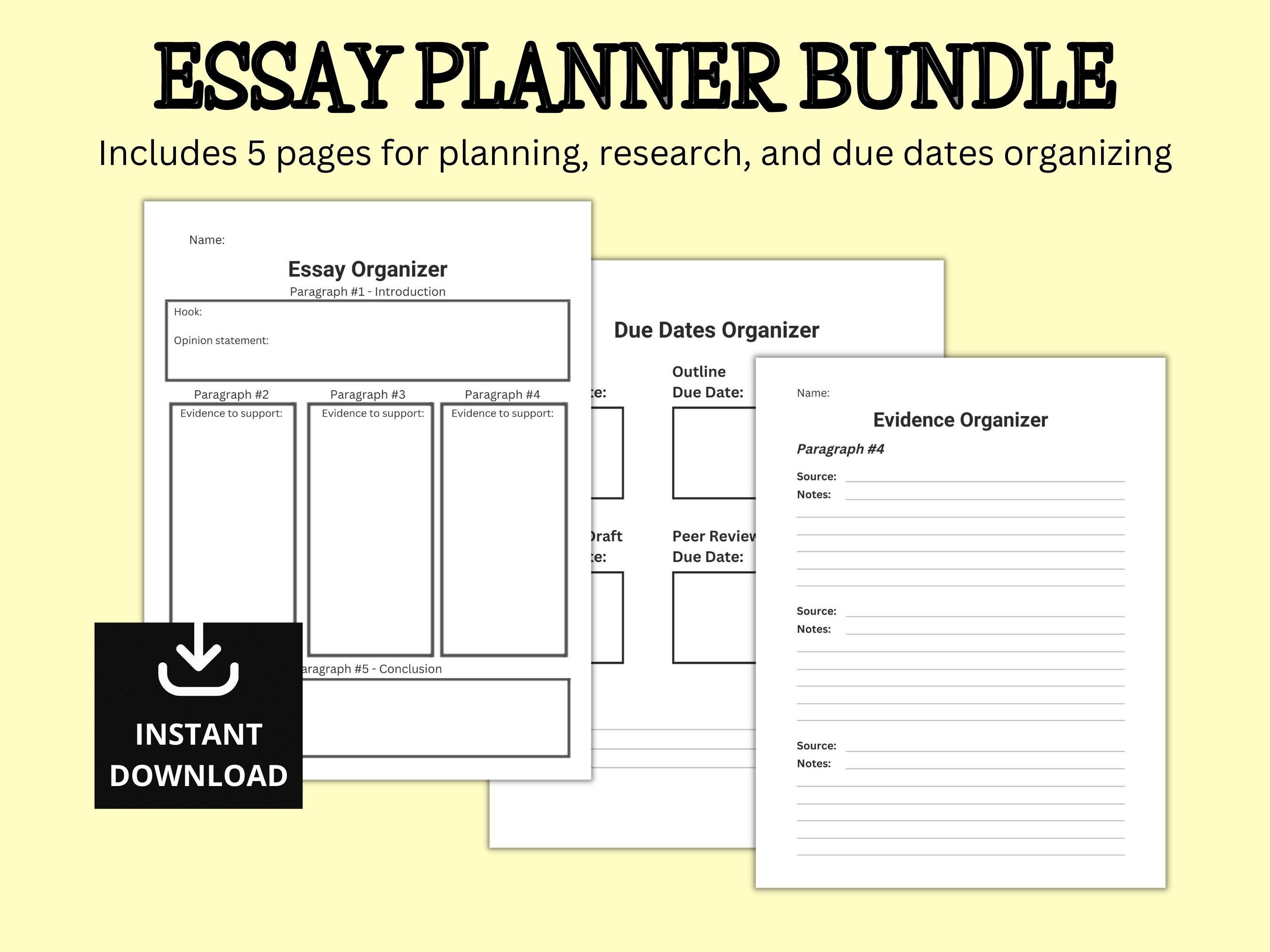 5 Pg Essay Planner Printable BUNDLE for Students, Essay Writing ...