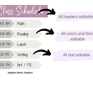 Editable Class Schedule, Customizable Teacher Schedule, Weekly Planner ...