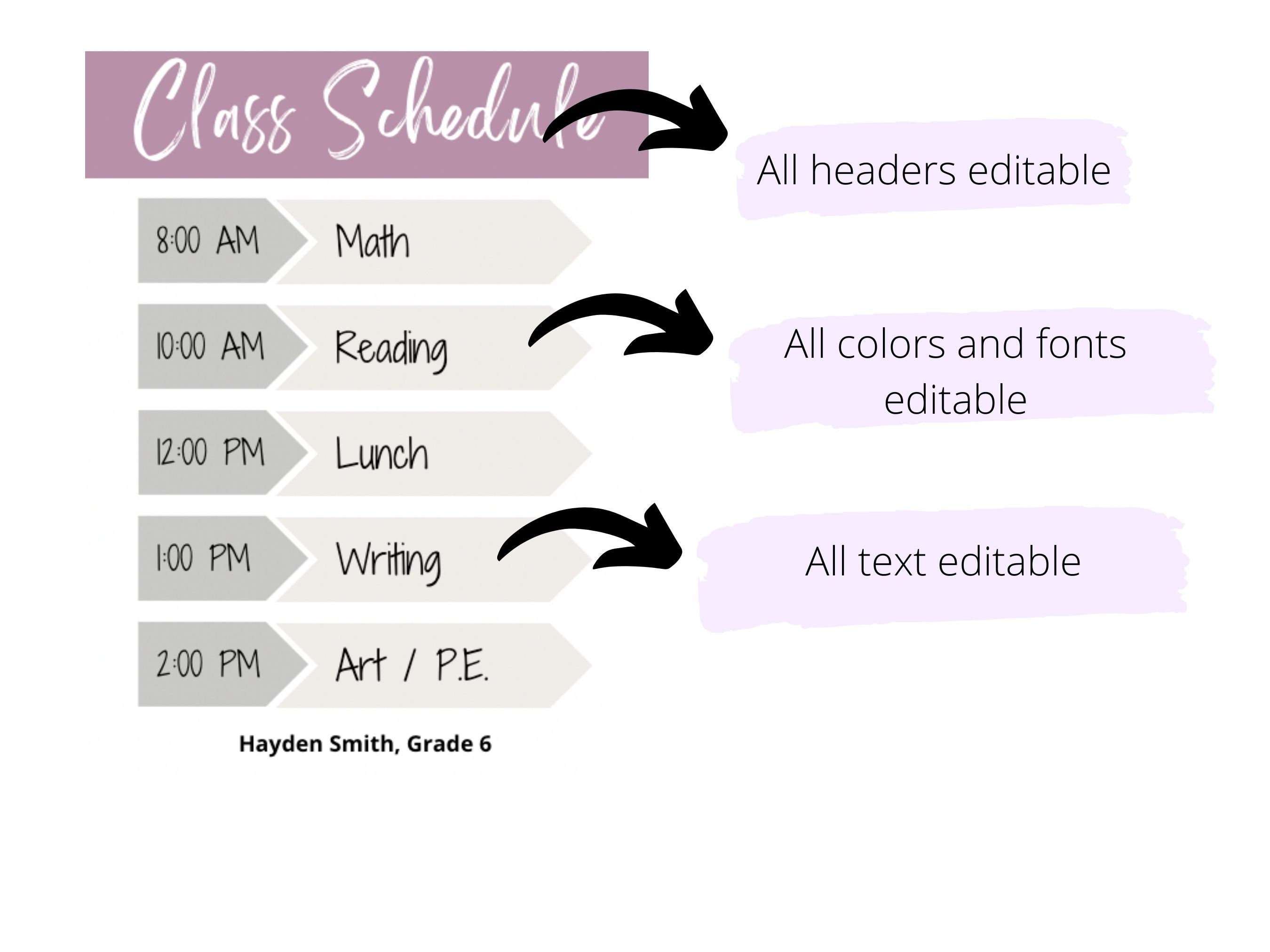 Editable Class Schedule, Customizable Teacher Schedule, Weekly Planner ...