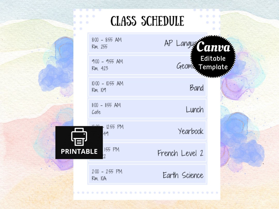 Editable Class Schedule, Customizable Teacher Schedule, Class Planner ...