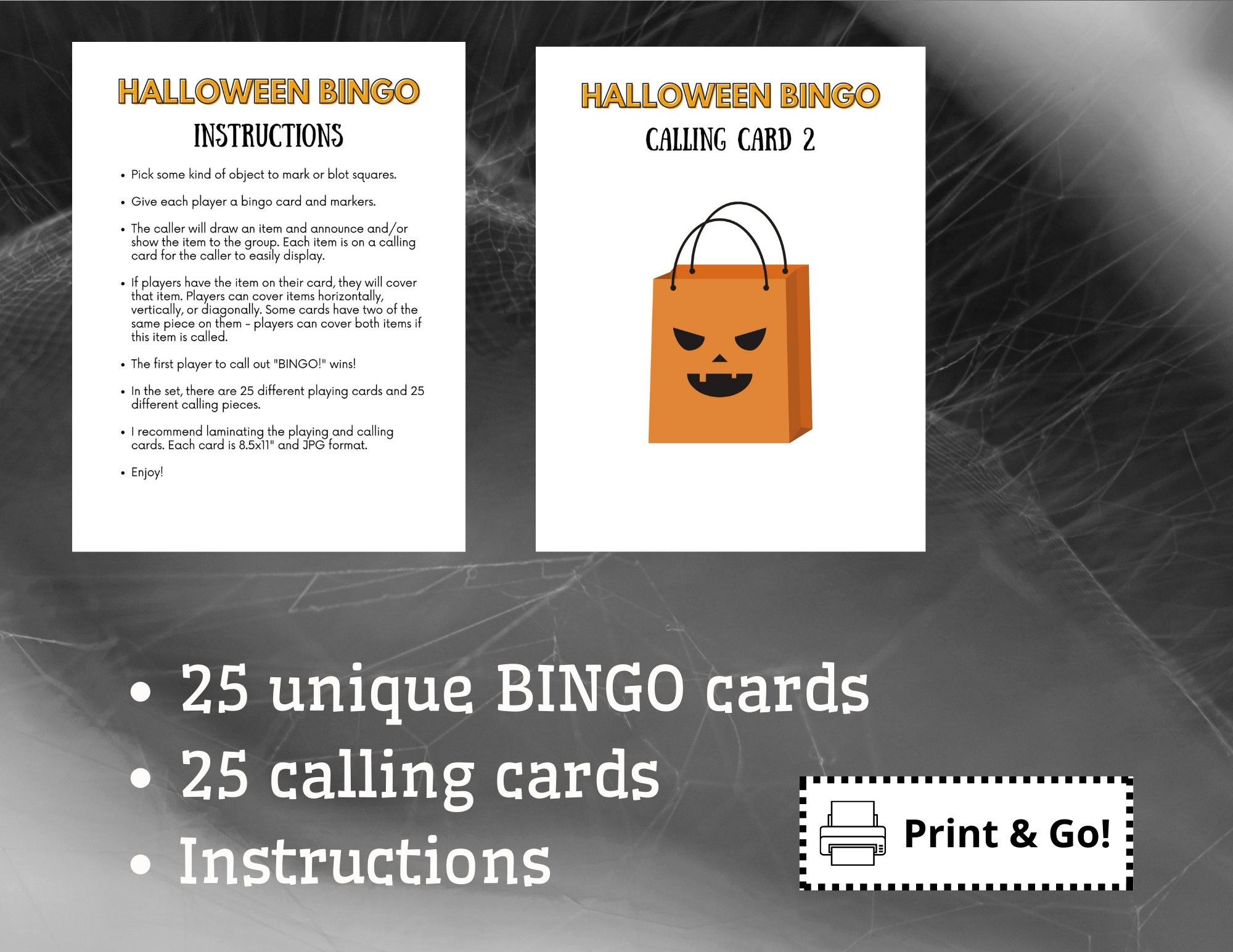 Halloween BINGO Game for Kids and Adults, Halloween Printable Games ...