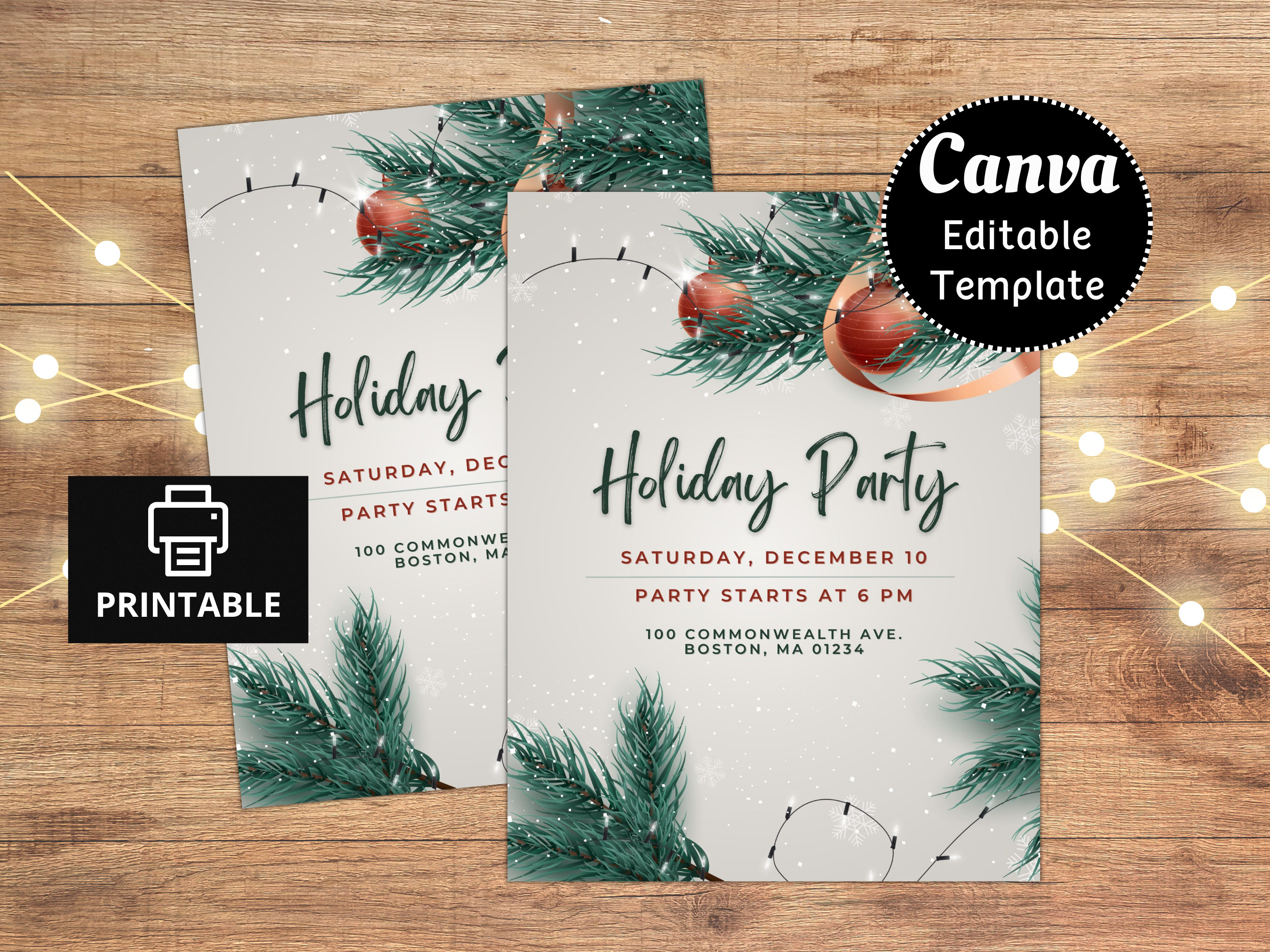 Editable Holiday Party Invitation Template, Printable Christmas Party ...