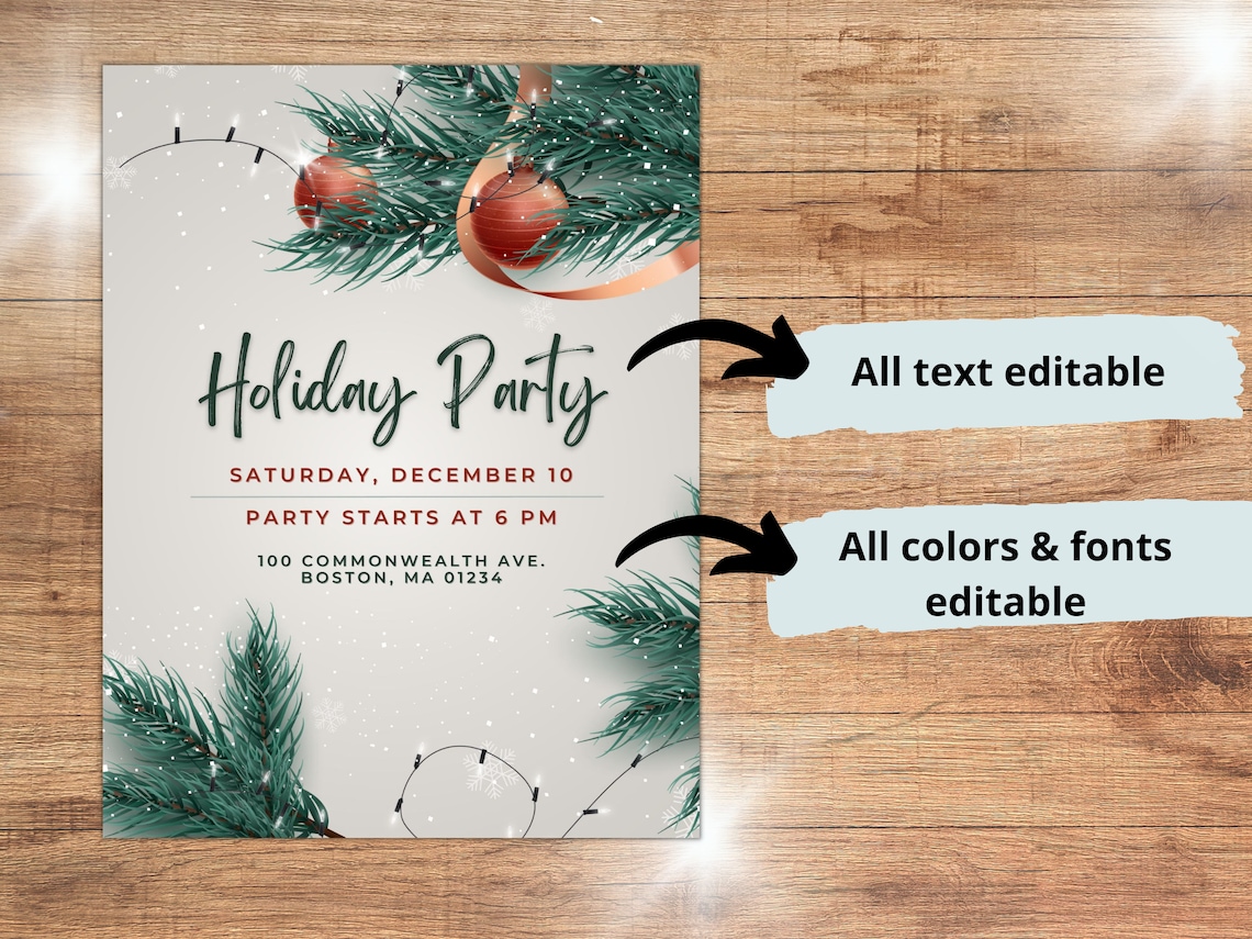 Editable Holiday Party Invitation Template, Printable Christmas Party ...