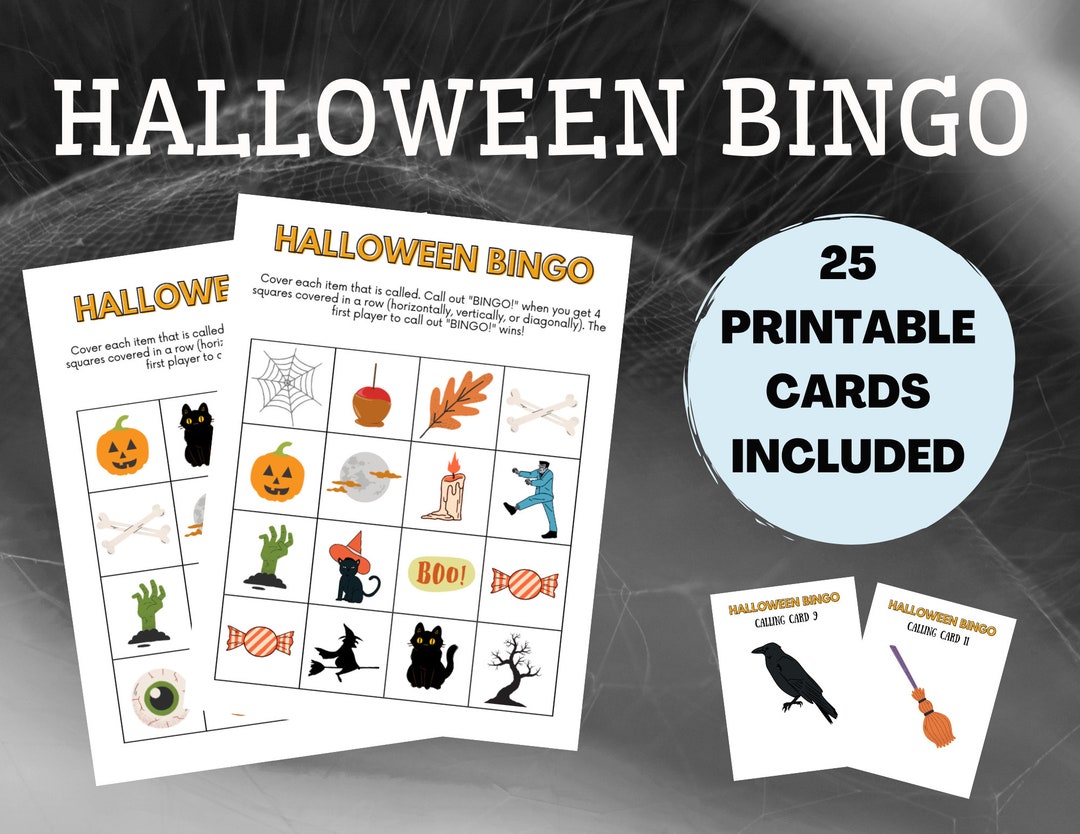 Halloween BINGO Game for Kids and Adults, Halloween Printable Games ...