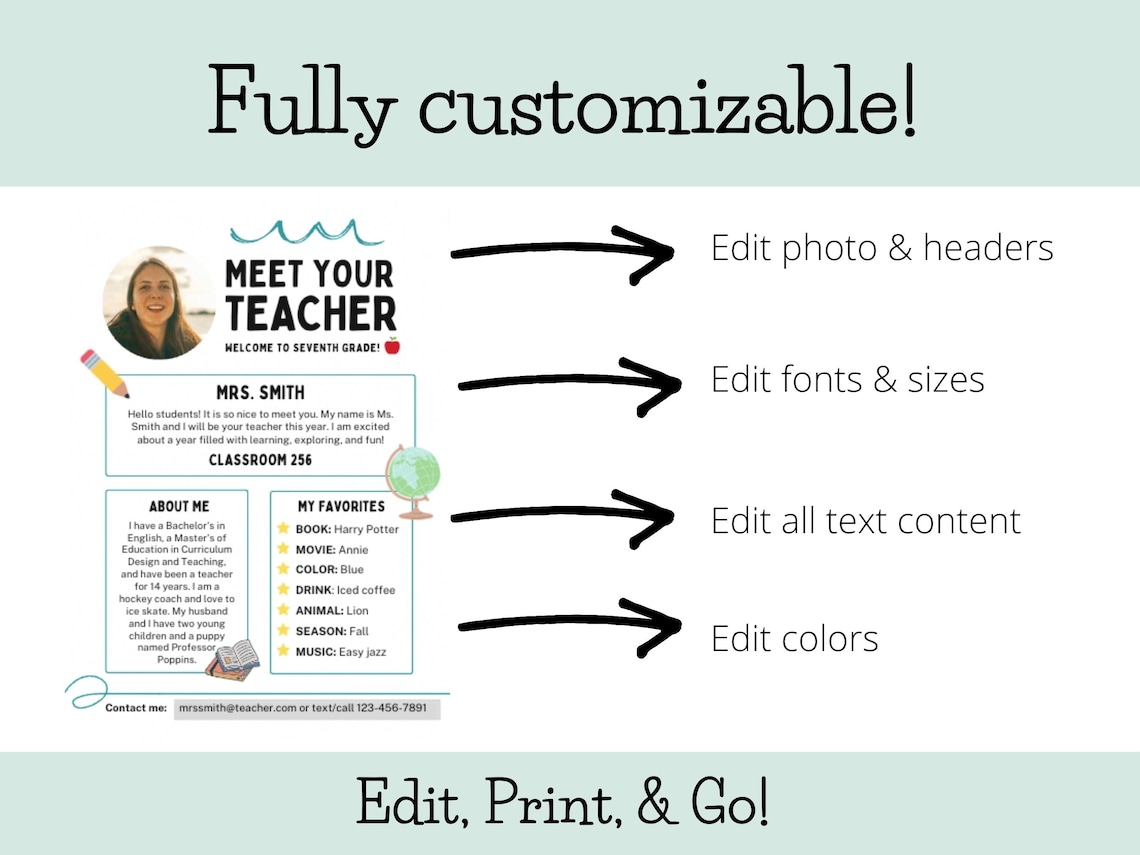 Editable Meet the Teacher Template Back to School Printable - Etsy