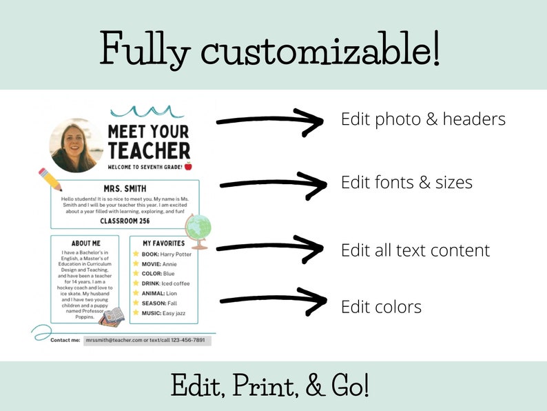 Editable Meet the Teacher Template Back to School Printable - Etsy