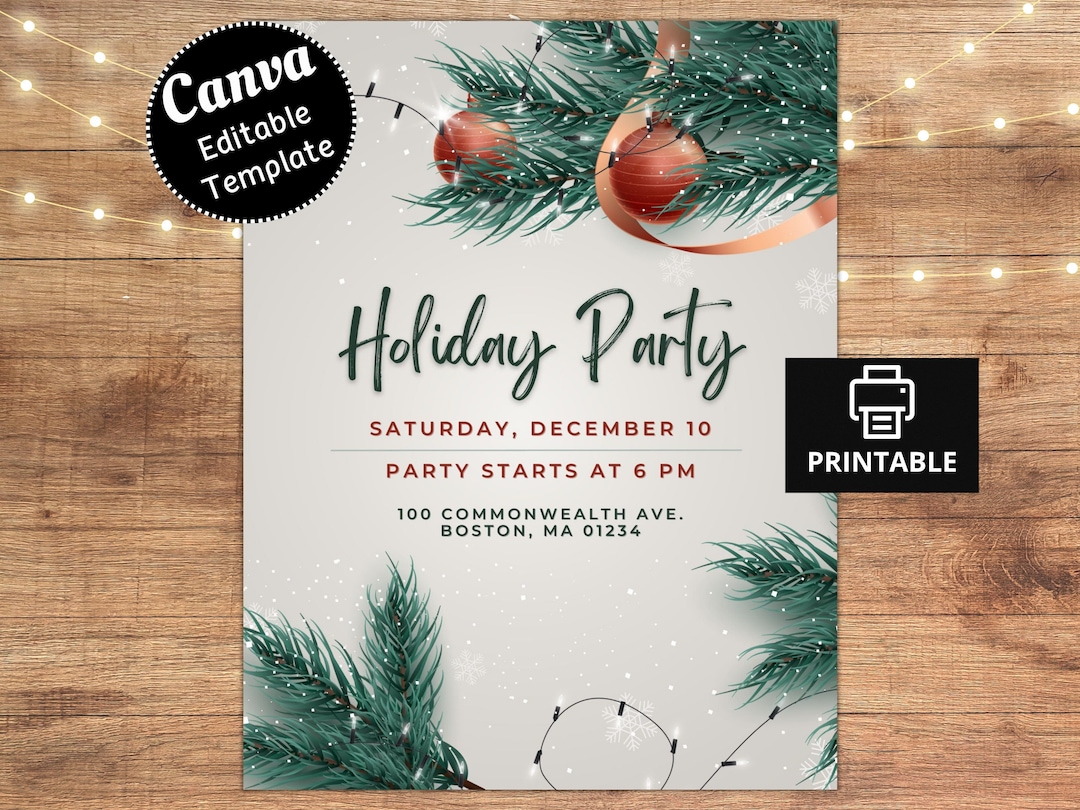 Editable Holiday Party Invitation Template, Printable Christmas Party ...