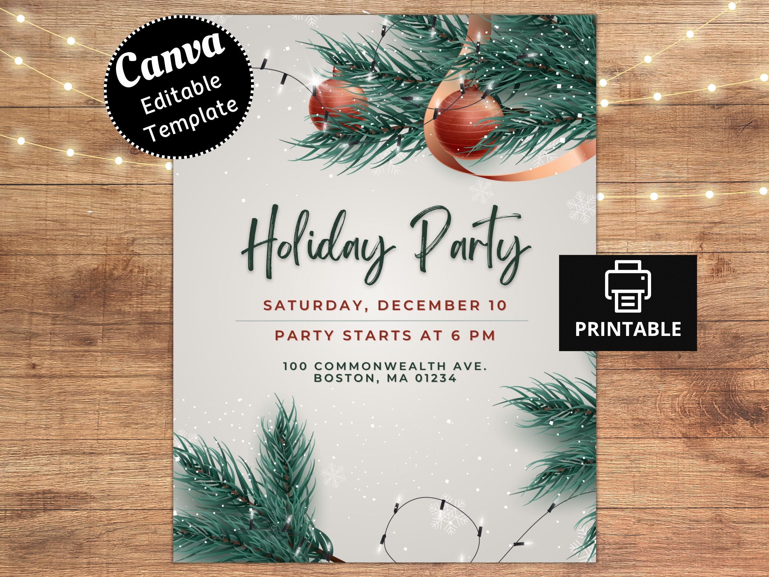 Editable Holiday Party Invitation Template, Printable Christmas Party ...