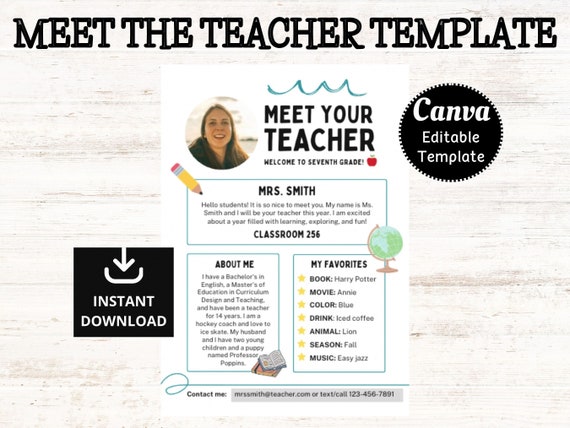 Editable Meet the Teacher Template Back to School Printable - Etsy ...