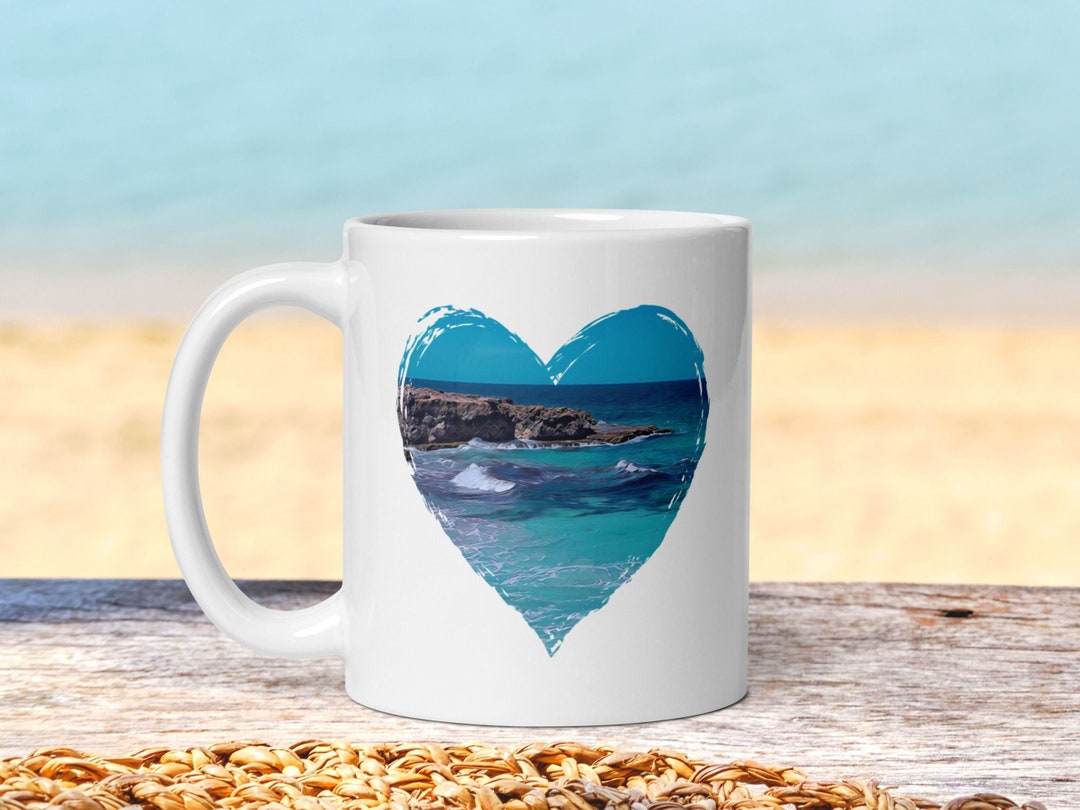 Caribbean Sea Heart Mug, Aruba Coffee Cup, Beach Themed Ceramic ...