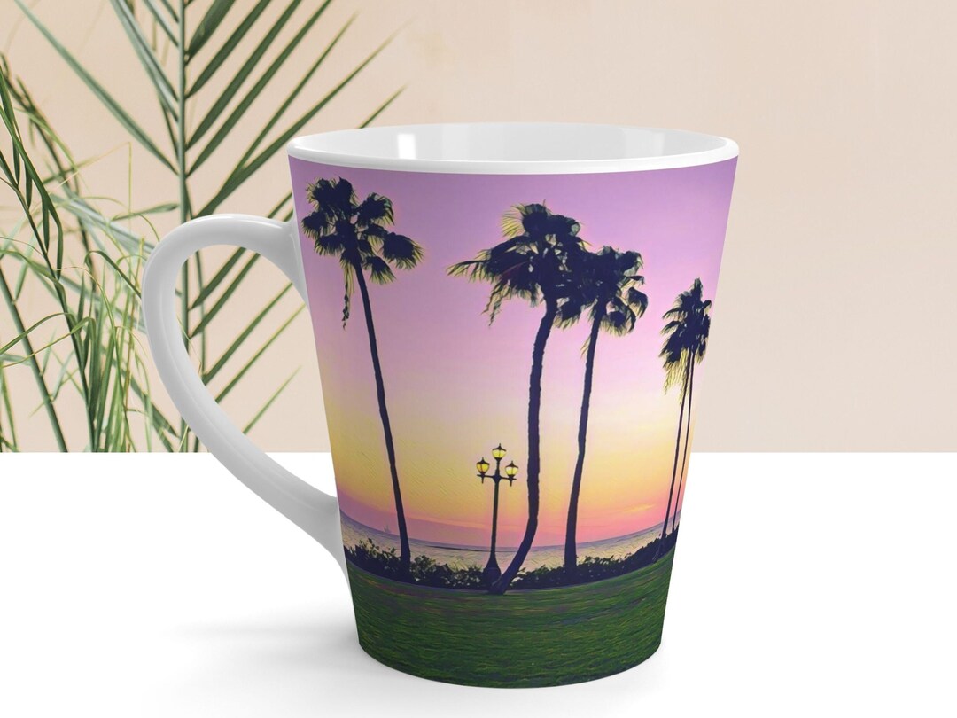 Palm Trees Sunset Latte Mug, Aruba Carribean Coffee Cup, Tropical ...